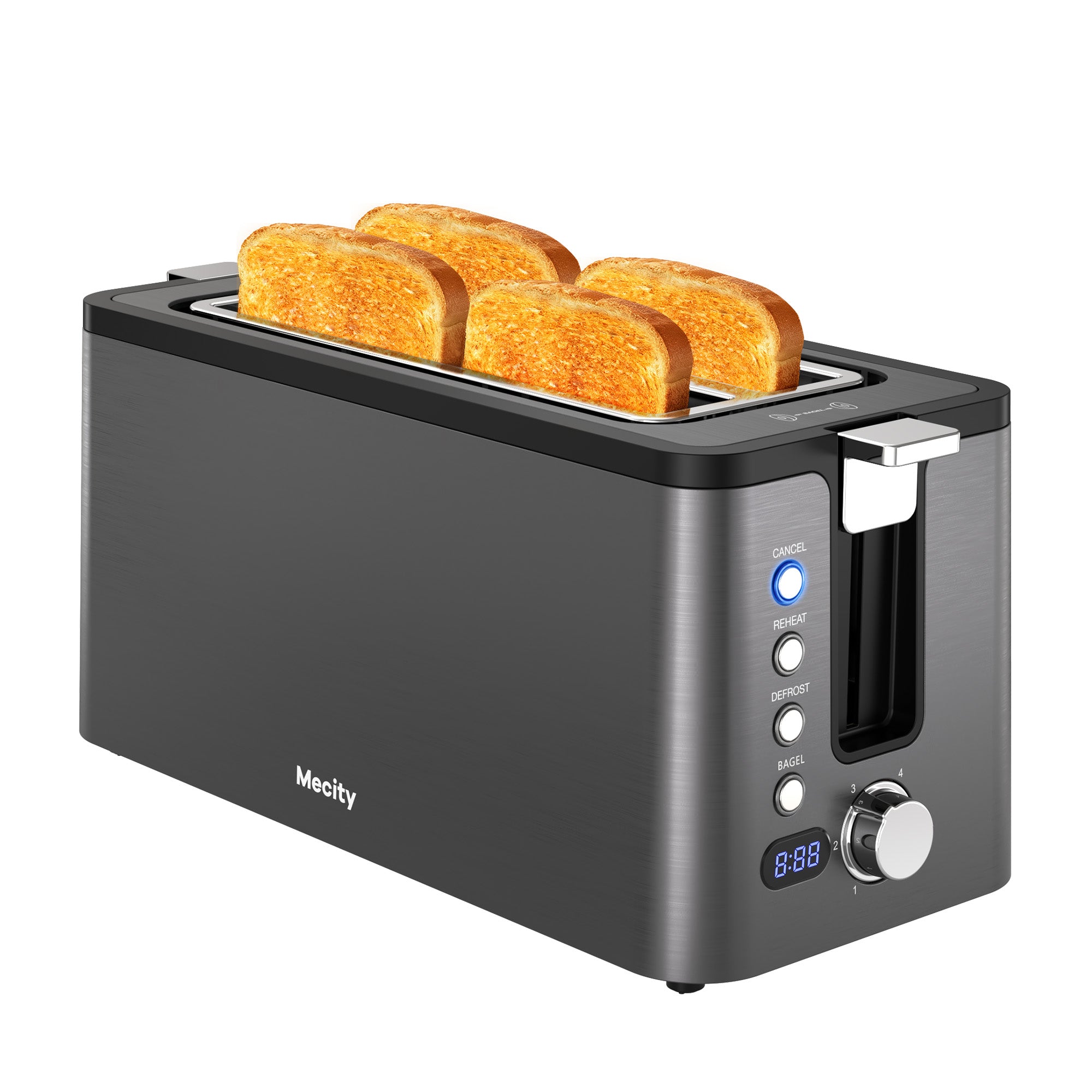 Mecity 4 Slice Long Slot Toaster with Countdown Timer, Bagel/Defrost/R